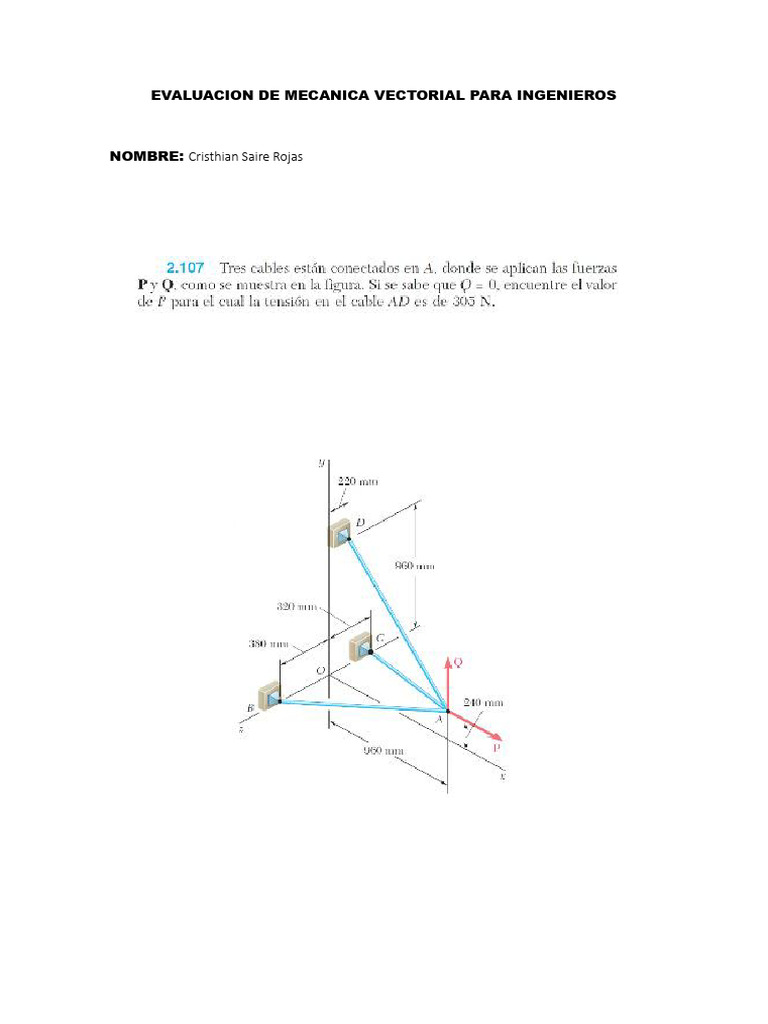 Evaluacion de Mecanica Vectorial para Ingenieros | PDF