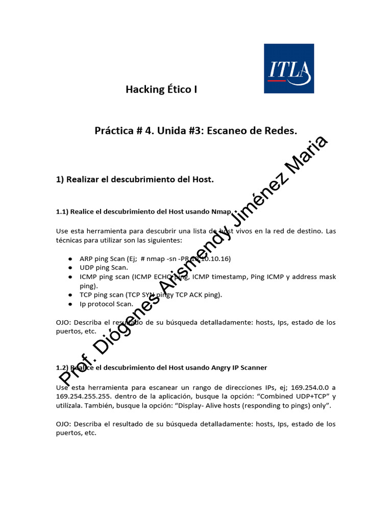 Practica 4 Unidad 3 Escaneo de Redes 2024pro | PDF | Dirección IP | Protocolo de Control de ...