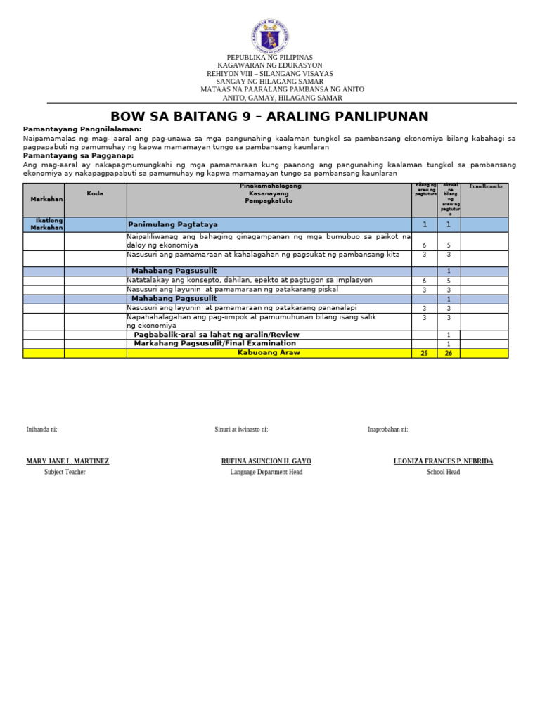 Q-3 Bow Sa Ap 9 | PDF