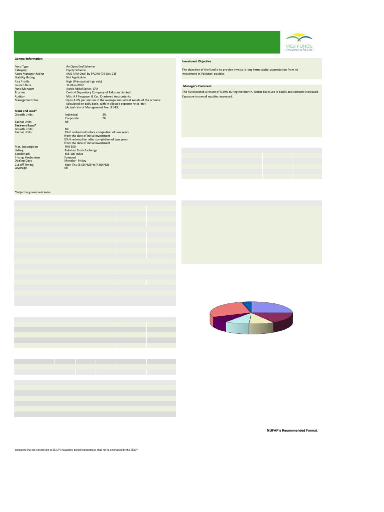 MCB Pakistan Stock Market Fund Update | PDF | Investing | Financial Markets