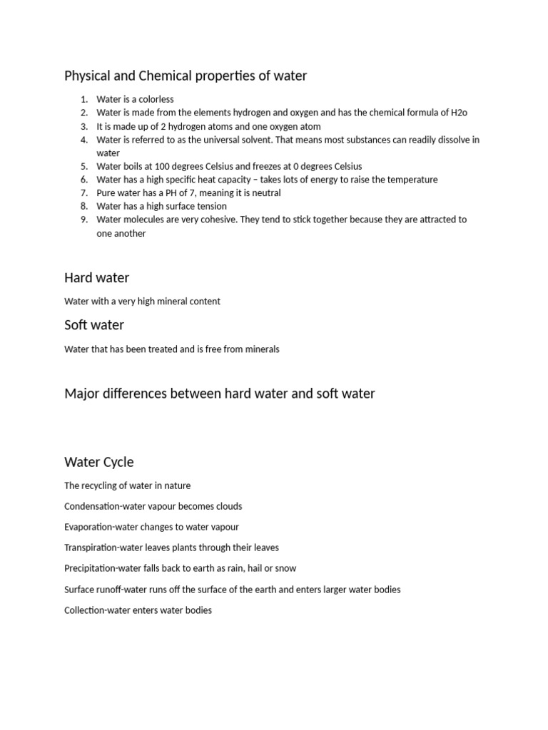 Physical and Chemical Properties of Water | PDF | Science & Mathematics