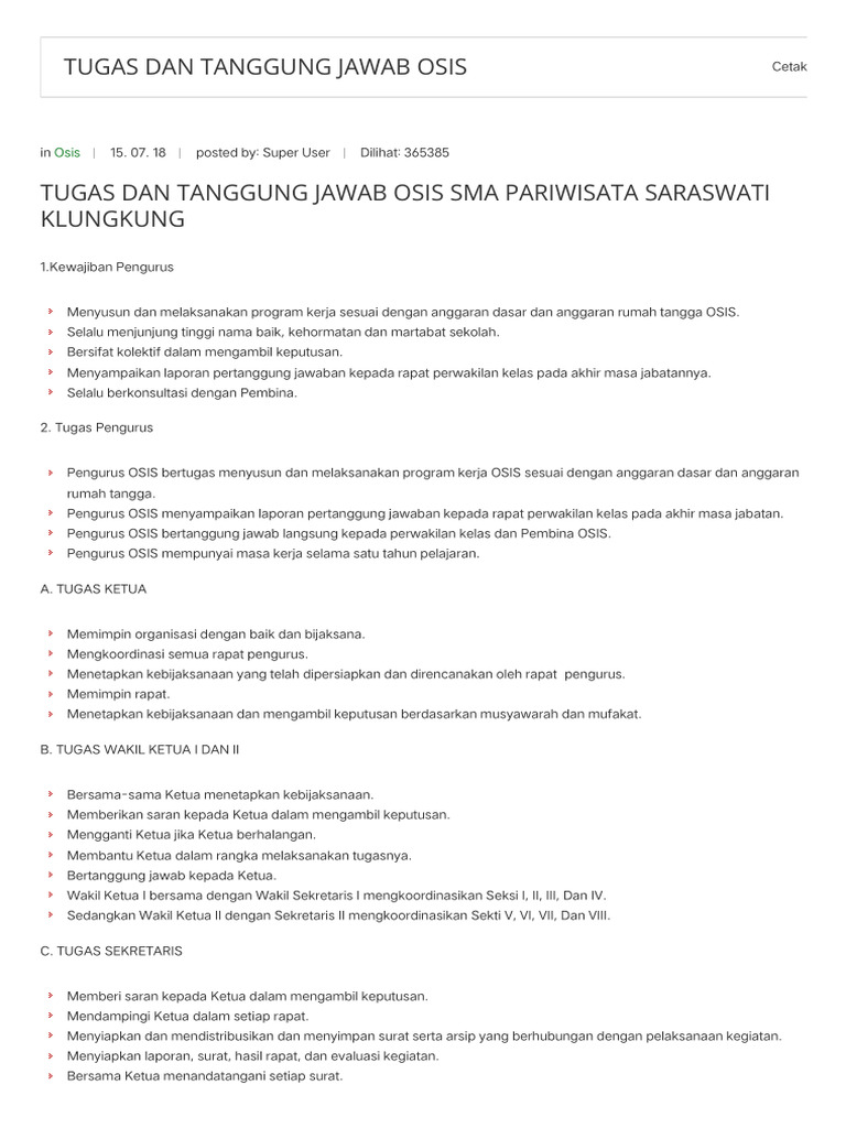 Tugas Dan Tanggung Jawab Osis | PDF