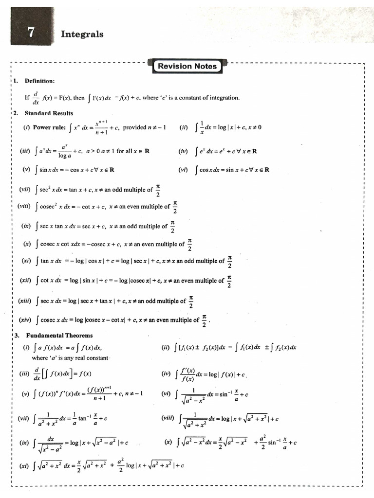 Integrals Revision Notes | PDF