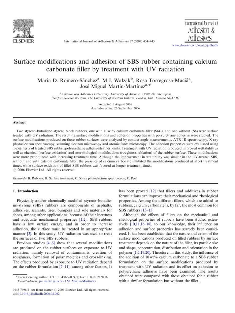 Surface Modifications and Adhesion of SBS Rubber Containing Calcium ...