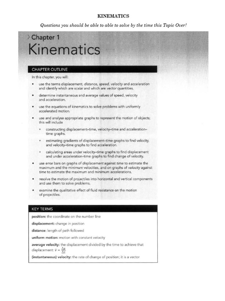 QBL - IBDP Kinematics (Questions You Should Be Able To Solve by The ...
