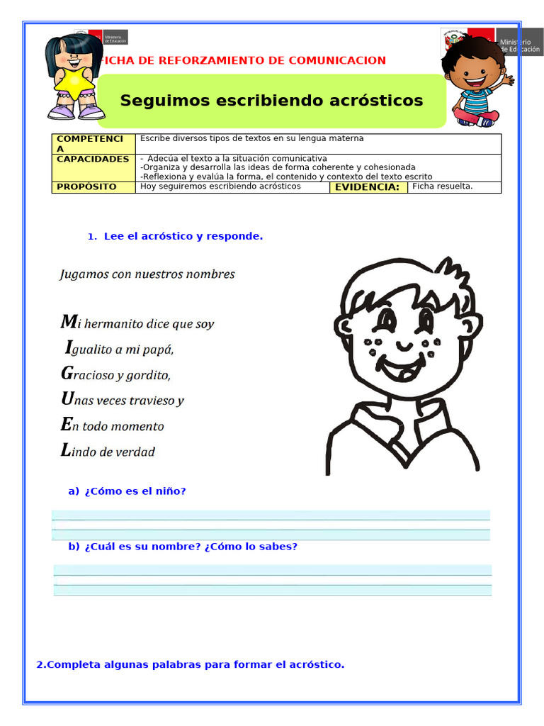 Ficha de Acrósticos para Primer Grado | PDF
