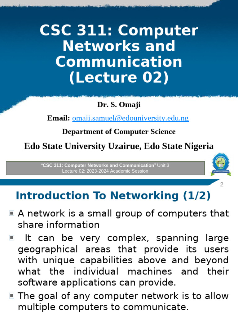 CSC311 Lecture 2 | PDF | Transmission Control Protocol | Internet Protocol Suite