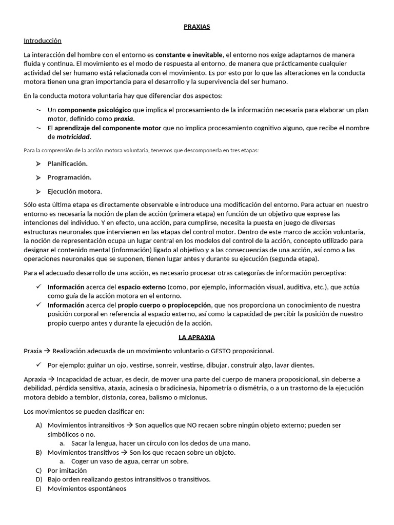 Comprendiendo la Apraxia y Praxia | PDF | Hemisferio cerebral | Memoria