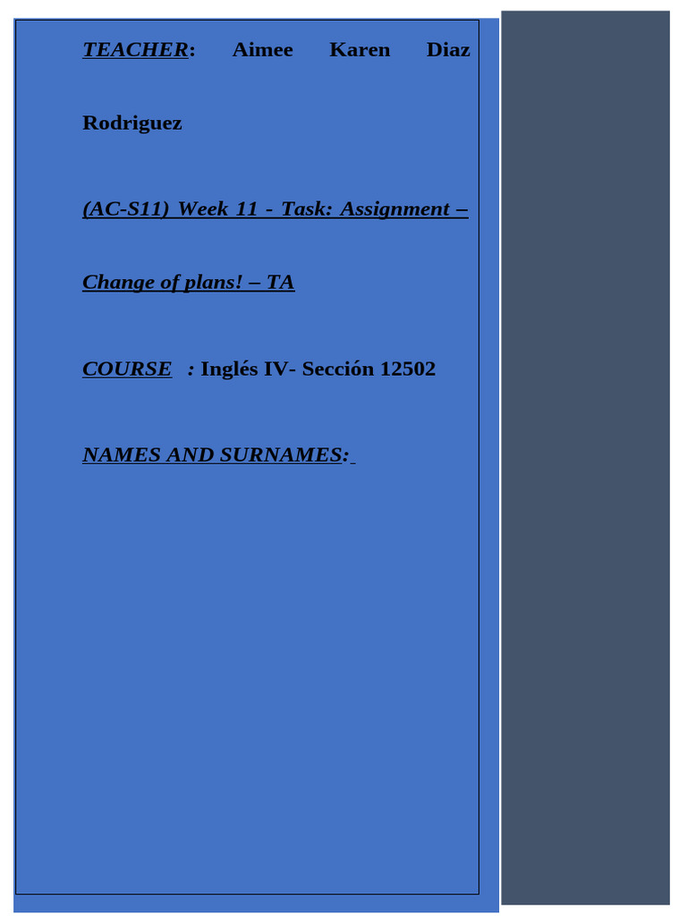 (AC-S11) Week 11 - Task Assignment - Change of Plans! - TA | PDF | Art | Mystery, Thriller ...