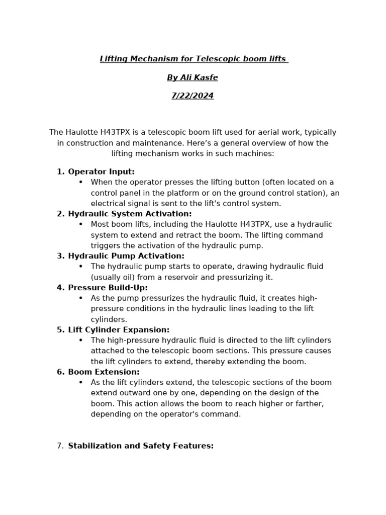 Haulotte H43TPX Boom Lift Mechanism | PDF | Elevator | Pump