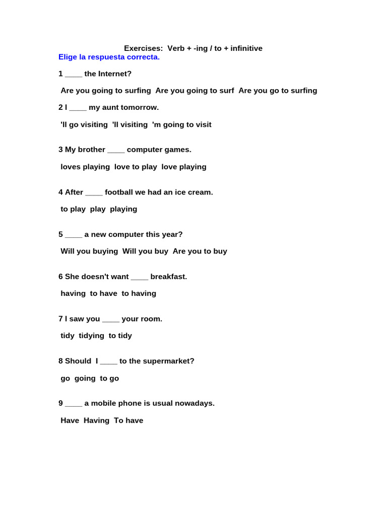 Exercises Verb Ing | PDF | Career & Growth | Games & Activities