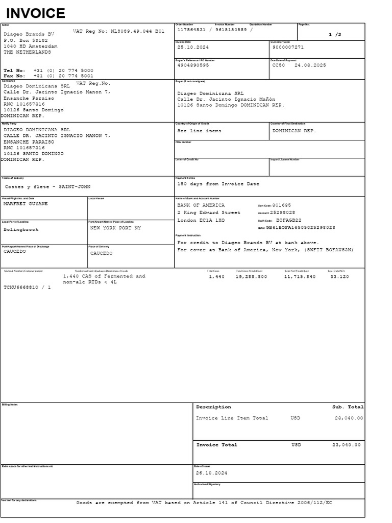(Fac-001) - 4904390595-Nam9421755-Diageo | PDF | Invoice | Banking ...
