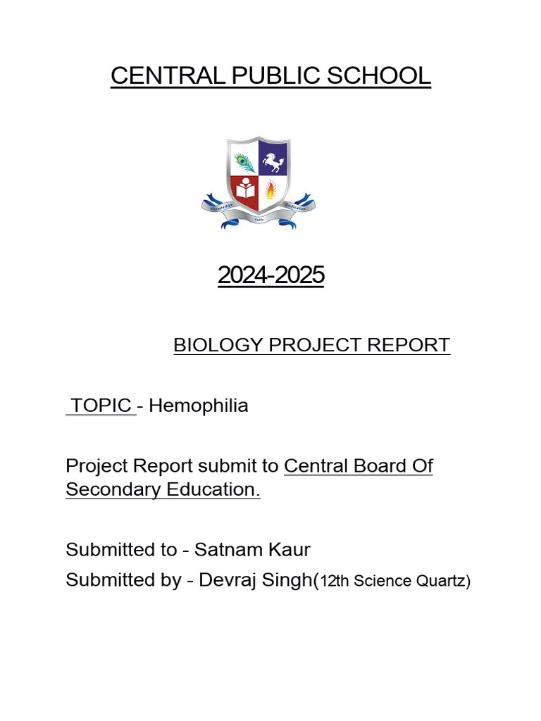 Biology Project Finalised PDF | PDF | Coagulation | Haemophilia