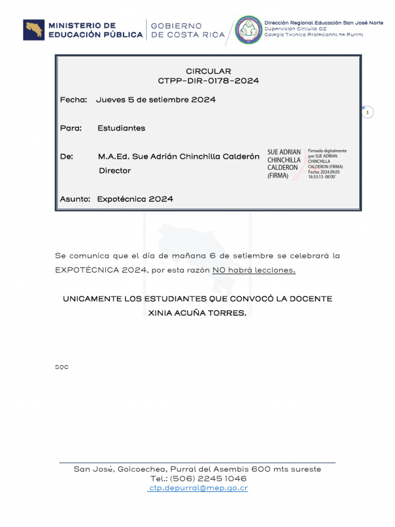 CTPP DIR 0178 2024 No Lecciones Expotécnica | PDF