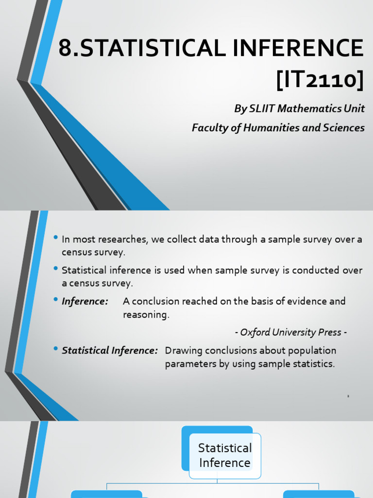 Chapter 8 Statistical Inference It2110 Pdf Statistics
