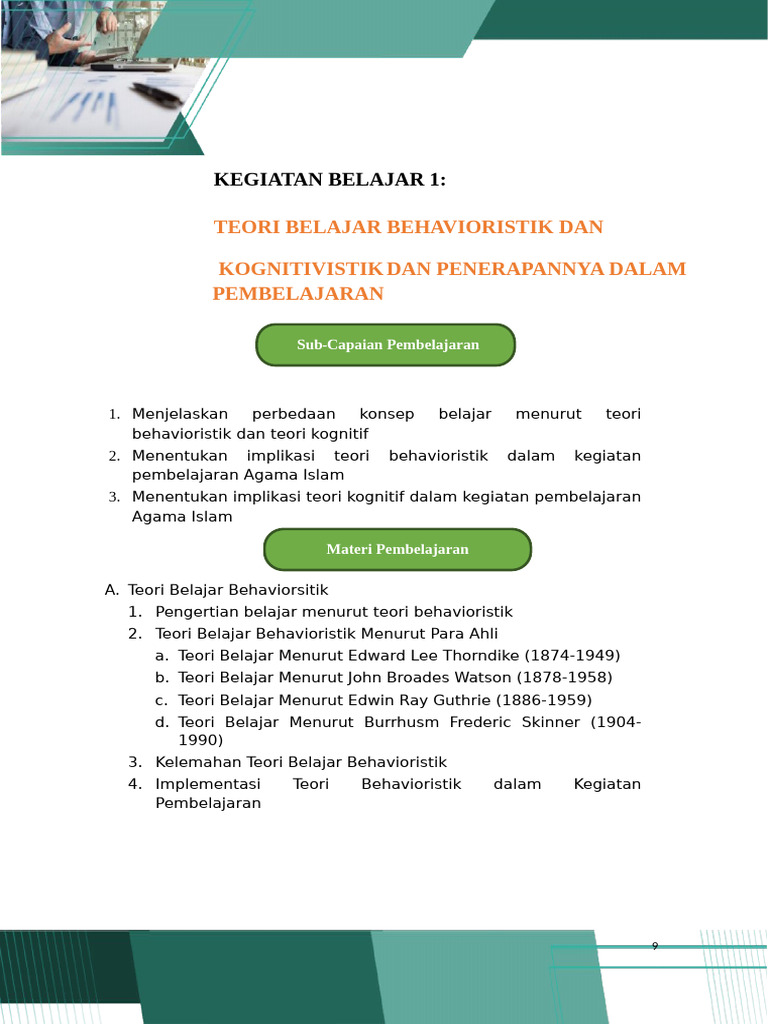 Modul Teori Belajar Dan Pembelajaran KB1 | PDF