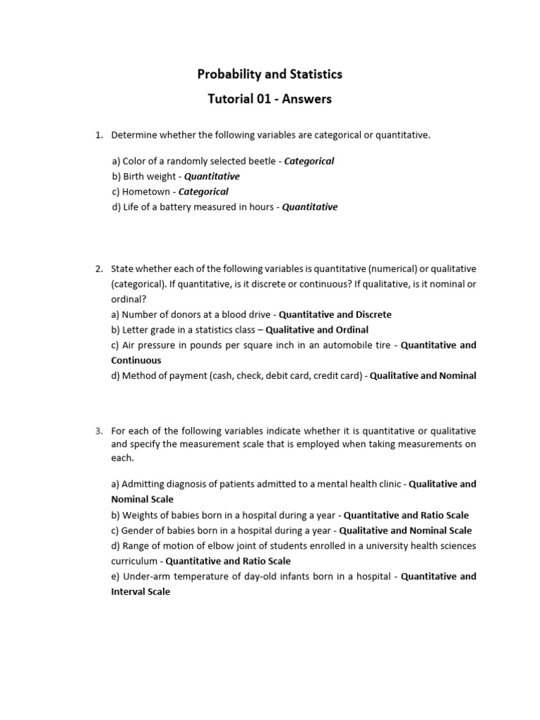 IT2110 - Tutorial 01 - Answers | PDF | Level Of Measurement ...