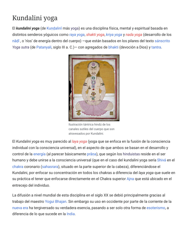 Kundalini Yoga - Wikipedia, La Enciclopedia Libre | PDF | Kundalini ...