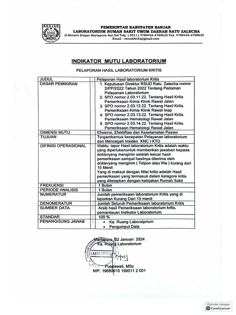 Mutu Lab Kritis | PDF