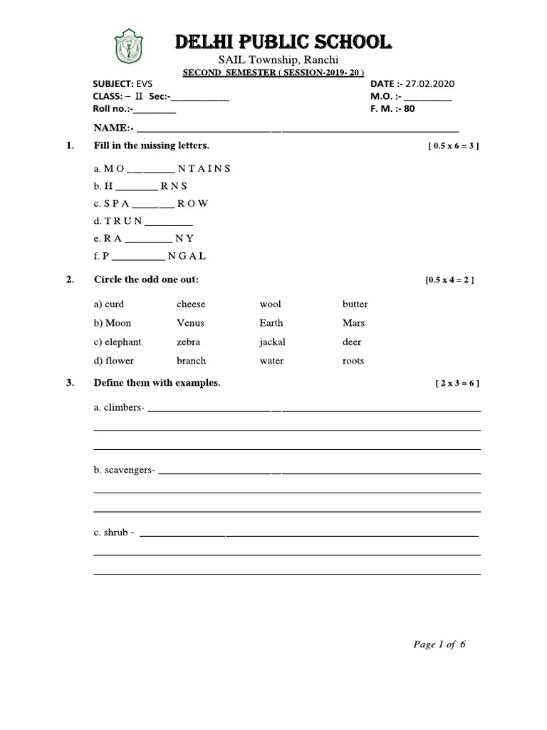 Class-II Annual Question Papers | PDF