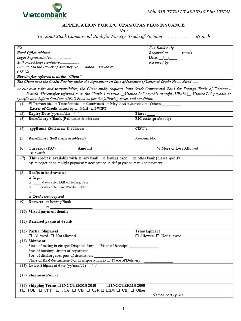 Application For LC Issuance - VCB | PDF | Letter Of Credit | Banks