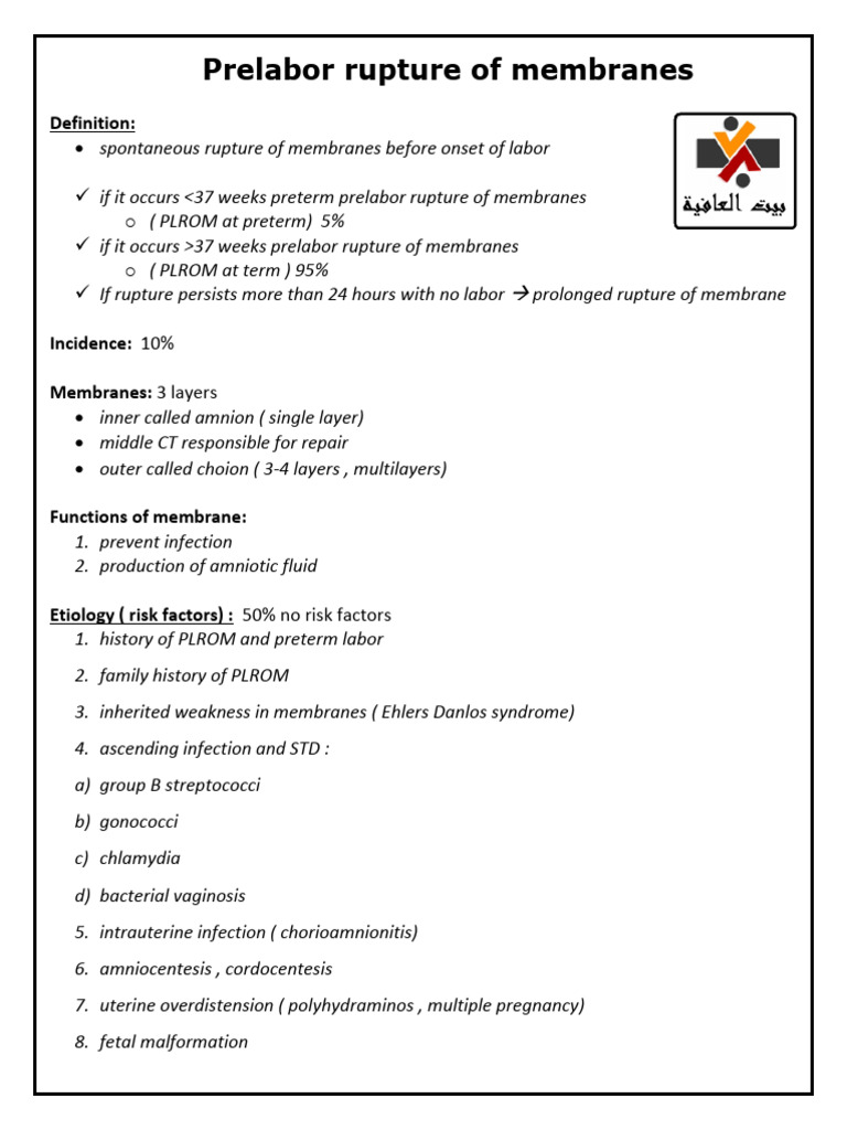 Prelabor Rupture of Membranes | PDF | Childbirth | Preterm Birth