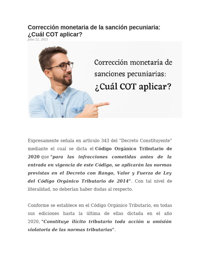 Corrección Monetaria de La Sanción Pecuniaria | PDF | Multa (pena ...