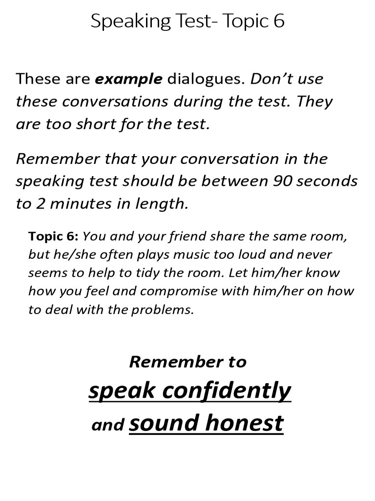 Speaking Test - Topic 6 Examples (New) | PDF