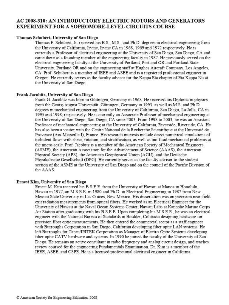 Electric Motors Lab for Circuits Course | PDF | Electric Motor | Power (Physics)