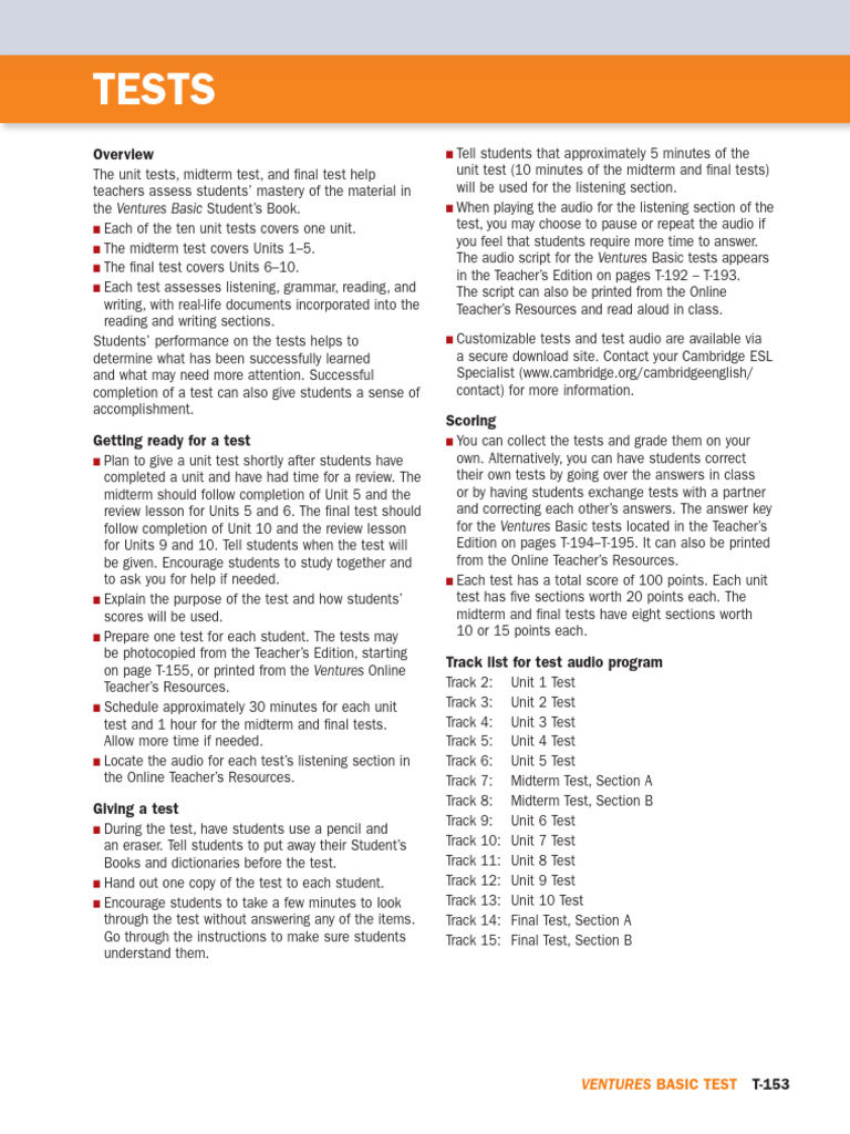Ventures Basic Placement Test | PDF