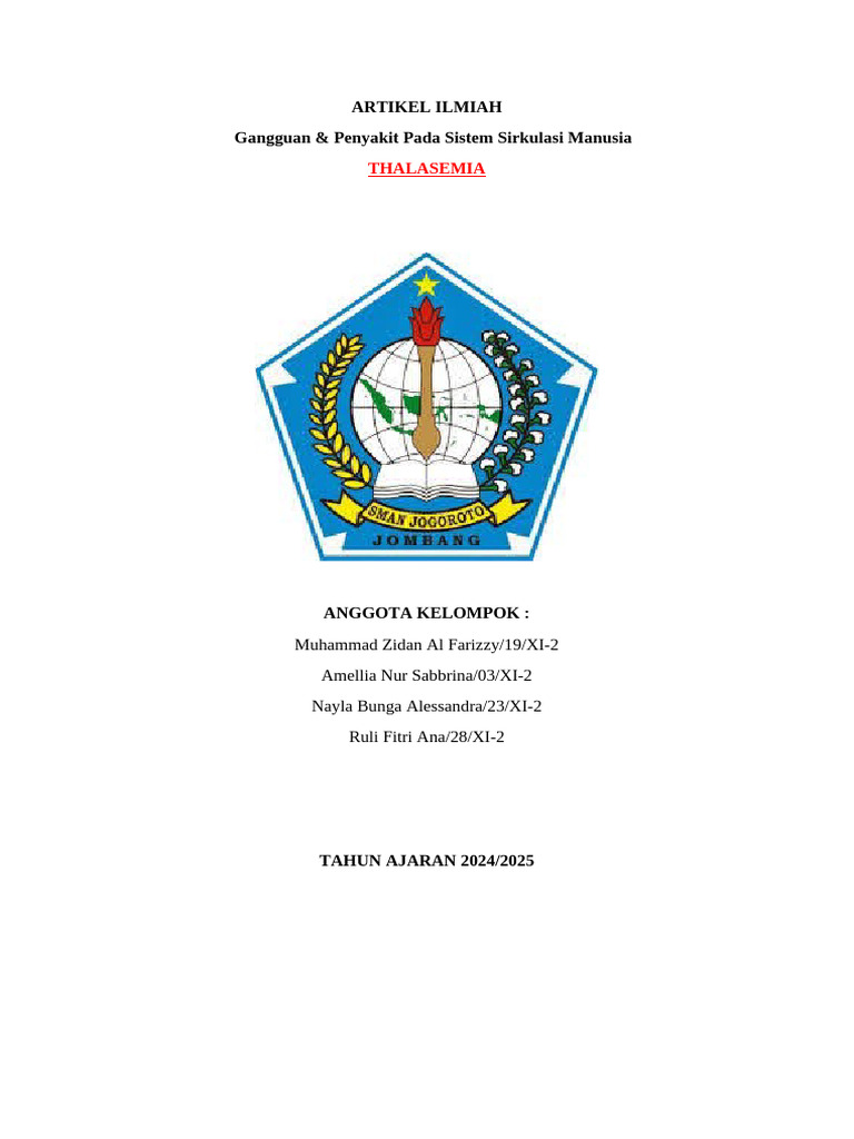 Artikel Ilmiah Biologi Kelompok 7 (Thalasemia) Full Revisi | PDF ...