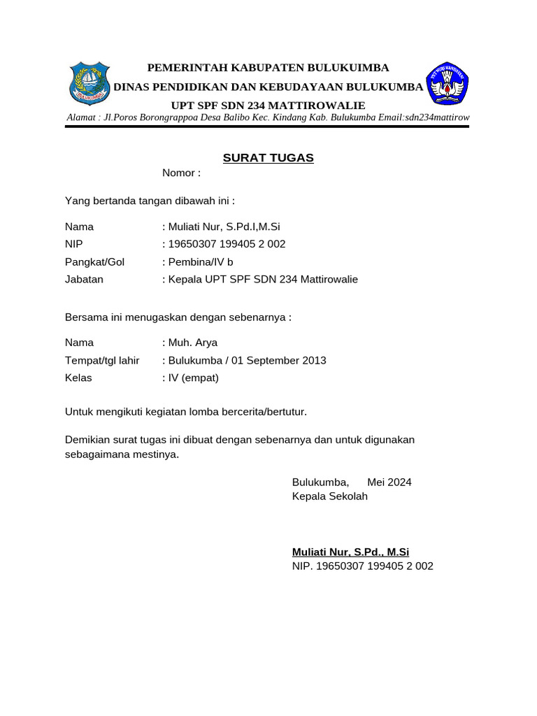 Surat Tugas Mengikuti Lomba | PDF