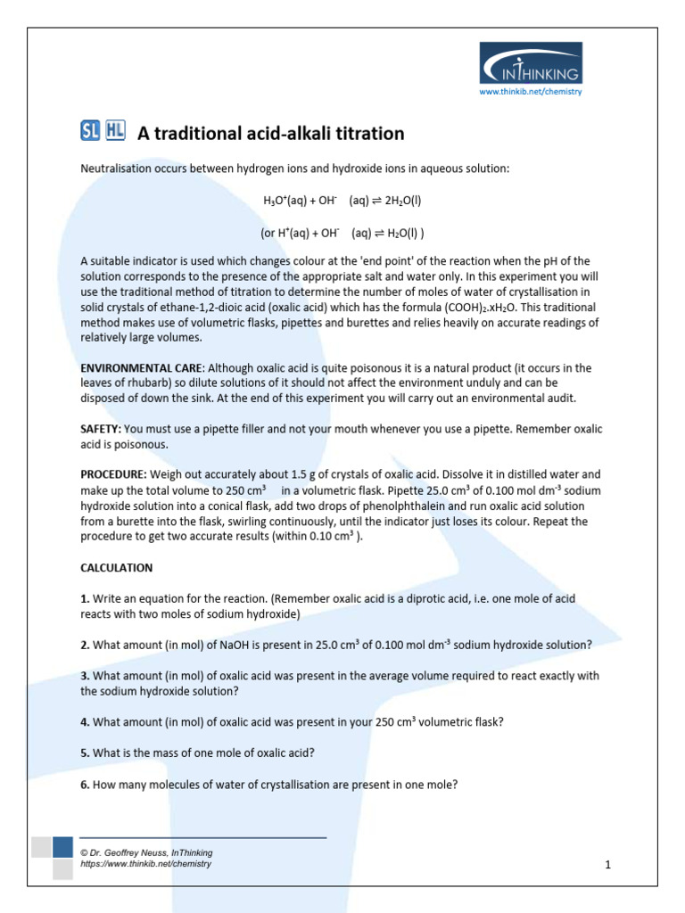Exp6 - Traditional Acid Alkali Titration | PDF | Titration | Chemistry