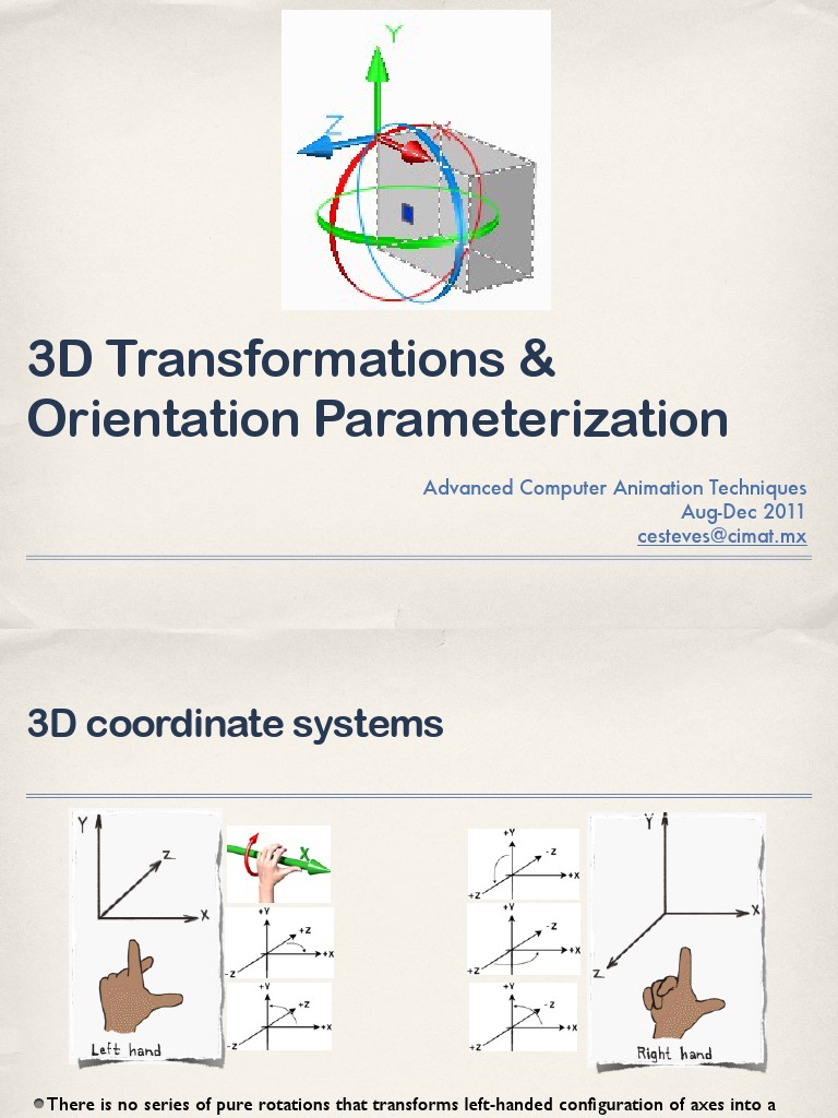 3D Transformations & Orientation Parameterization: Advanced Computer Animation Techniques Aug ...
