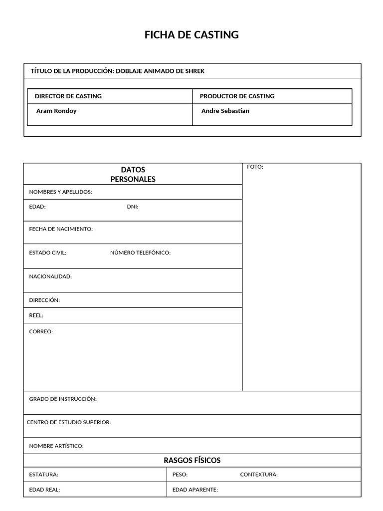 Ficha de Casting | PDF | Juegos y actividades