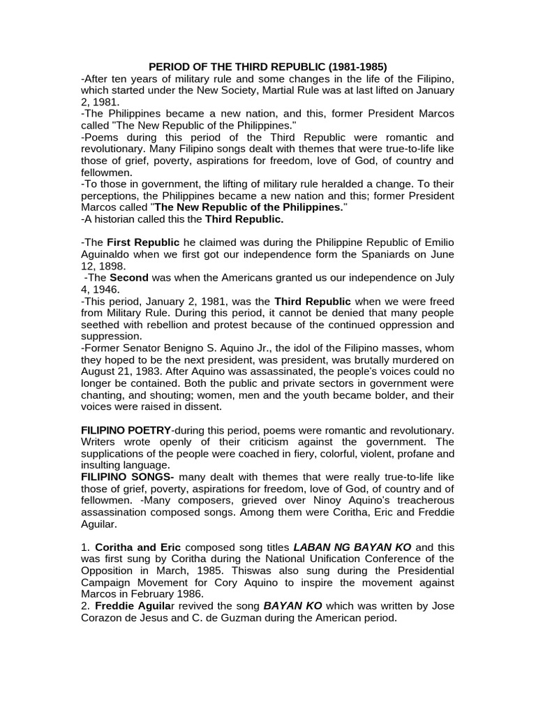 Period of The Third Republic | PDF | Corazon Aquino | Philippines