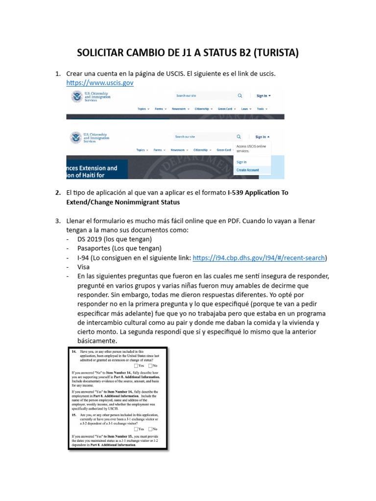 Solicitar Cambio de J1 A Status B2 | PDF