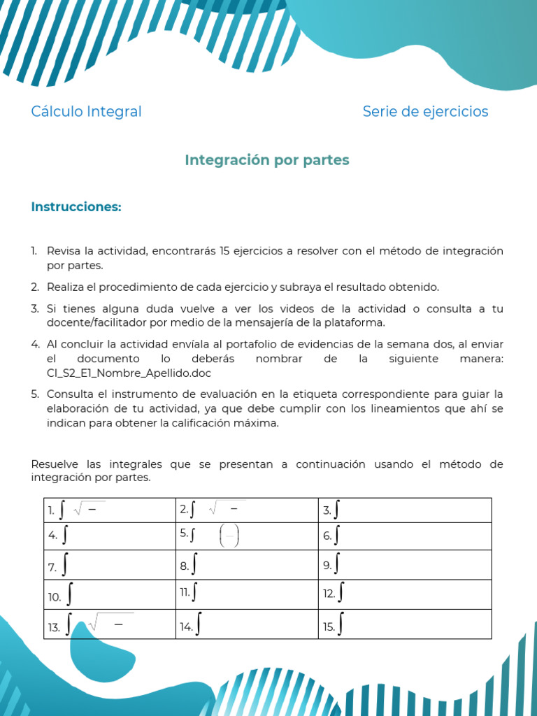 Ejercicios de Integración por Partes | PDF | Métodos y materiales de ...