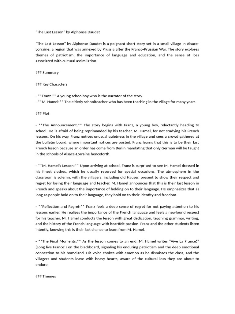 1.the Last Lesson Prose by Alphonse Daudet | PDF