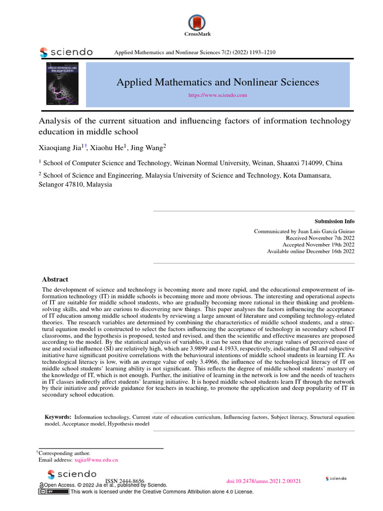 10.2478 Amns.2021.2.00321 | PDF | Schools | Validity (Statistics)