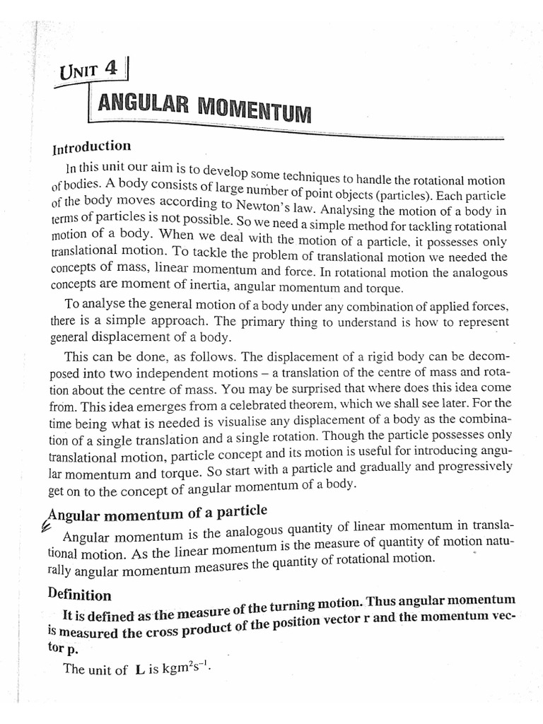 M4 - 1ST Sem Core Physics - Angular Momentum | PDF