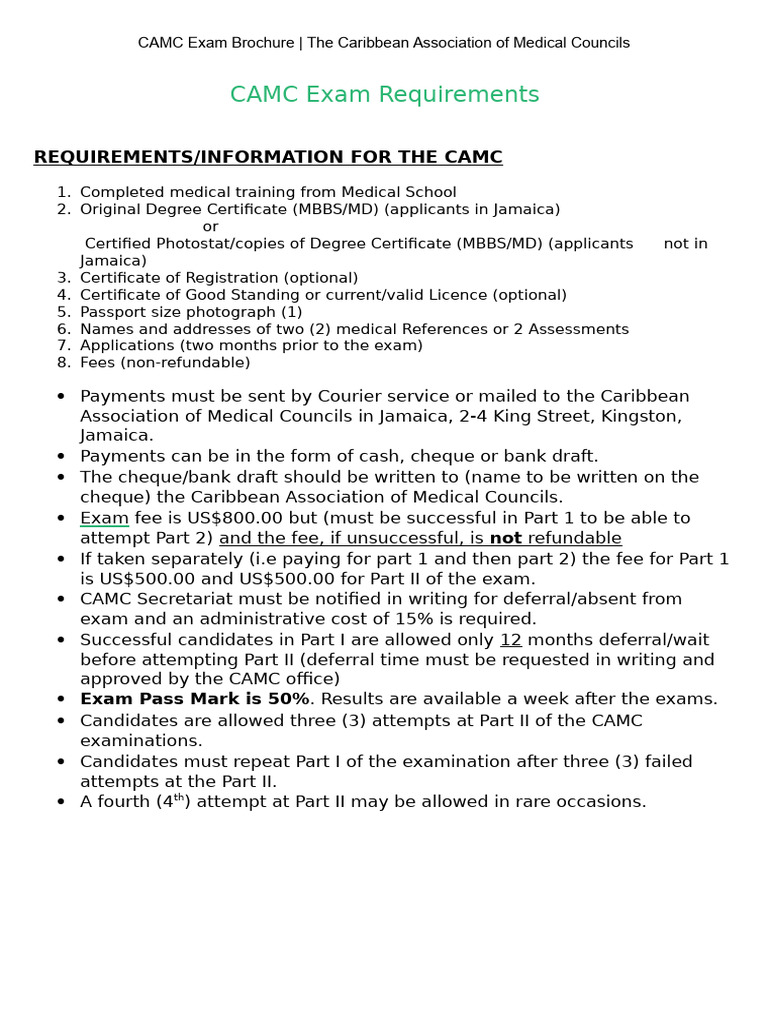CAMC Exam Requirements The Caribbean Association of Medical Councils ...