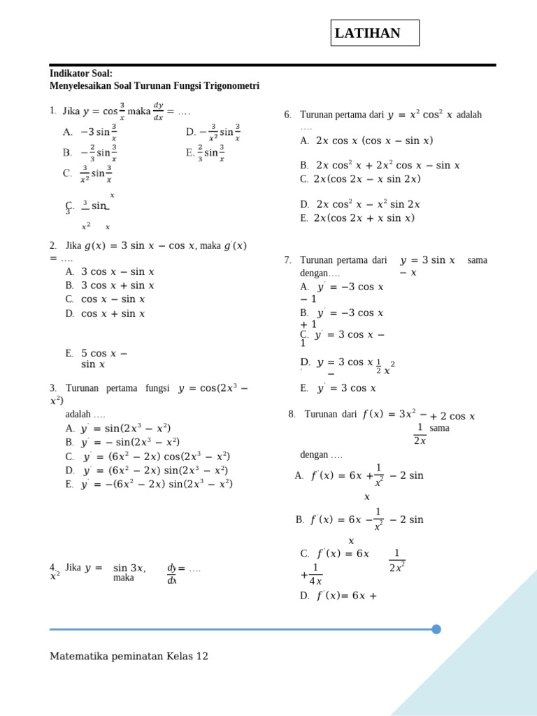 TURUNAN - Turunan Fungsi Trigonometri | PDF