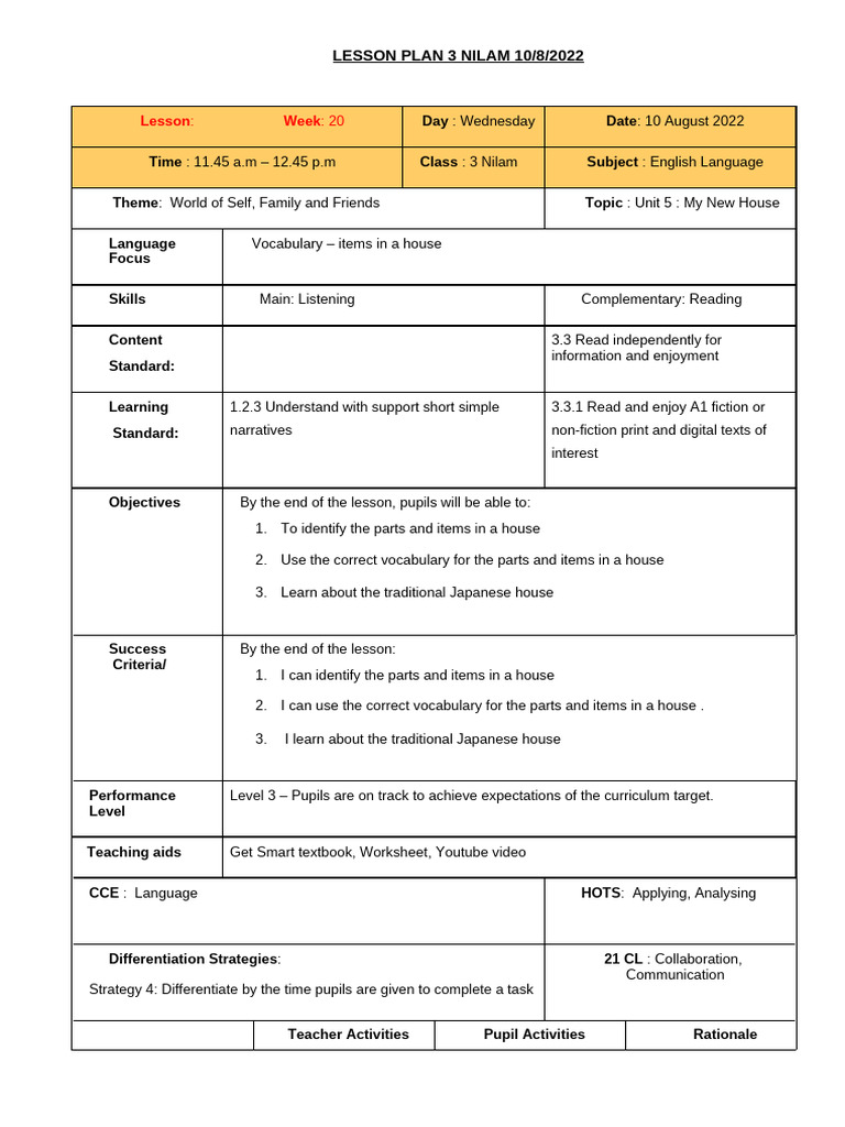 My New House Lesson Plan | PDF | Reading Comprehension | Teachers