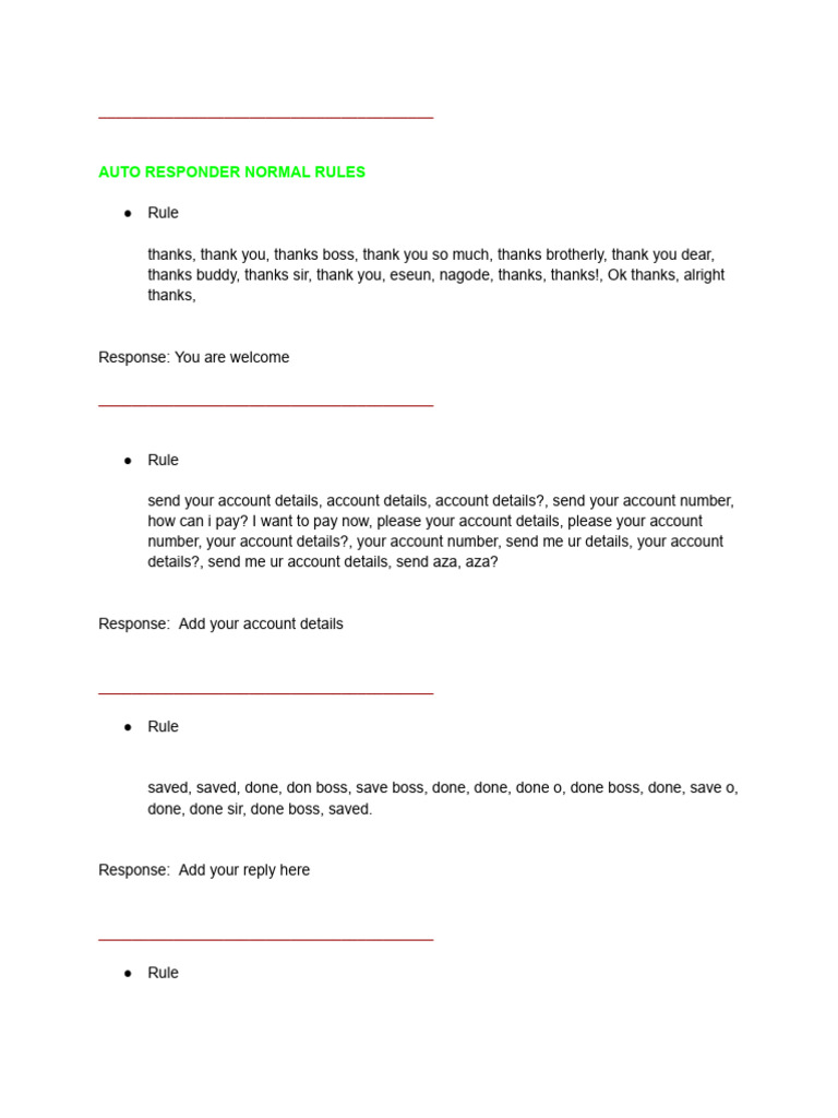 Auto Responder Rules Overview | PDF