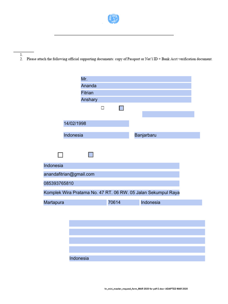 UN HR Mini Master Registration Form | PDF | Government And Personhood