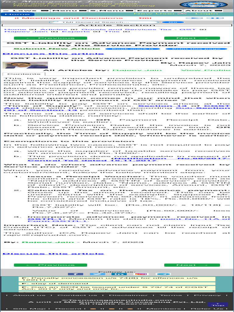 GST Liability On Advance Payment Received by The Service Provider | PDF ...