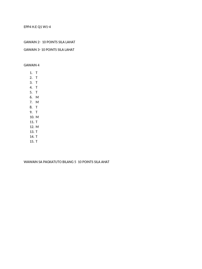Epp4 H.E q1 w1-4 Answerkey | PDF