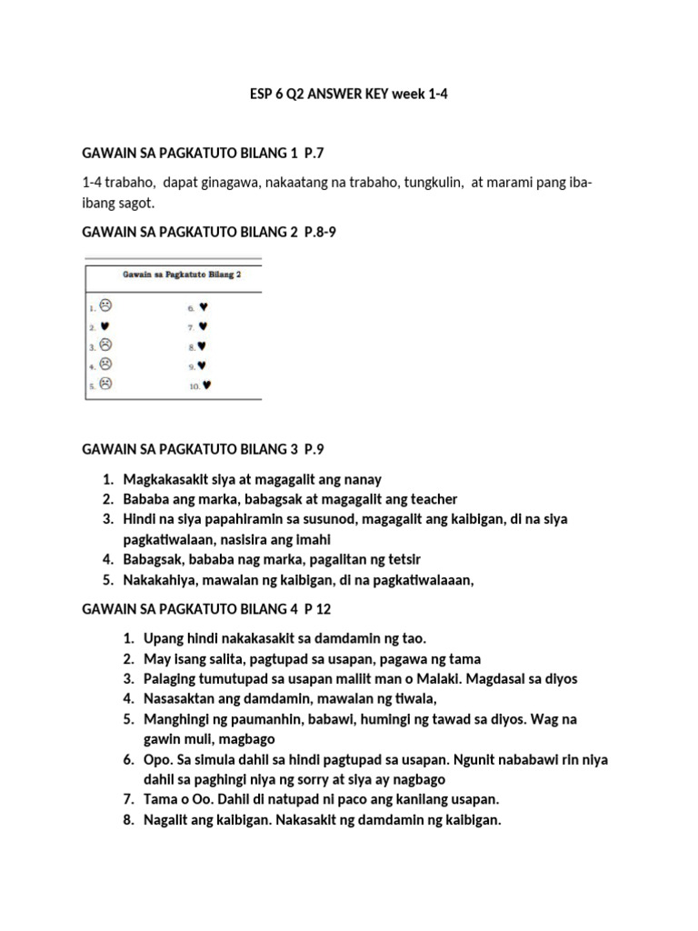 ESP 6 Q2 PIVOT ANSWER KEY Week 1-4 | PDF