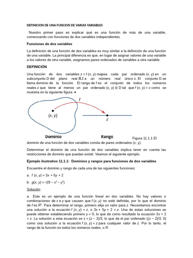 Definicion de Una Funcion de Varias Variables | PDF | Función ...